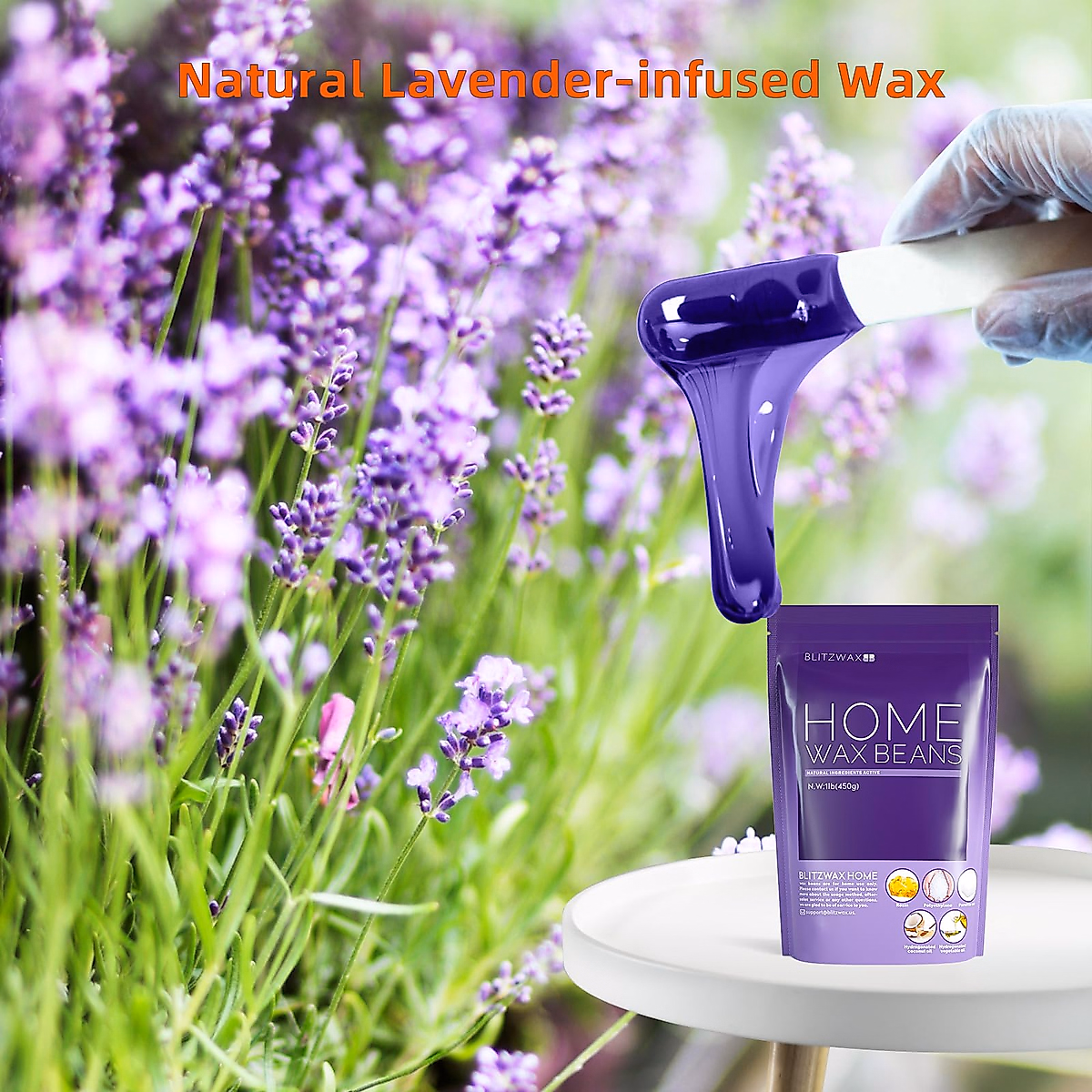 BLITZWAX Wax Beads for Hair Removal - 1lb Lavender Hard Wax Beads Coarse Hair Formula - Painless Wax for Sensitive Skin, Face, Eyebrow, Full Body, Bikini - At-Home Waxing Beads for Women Men