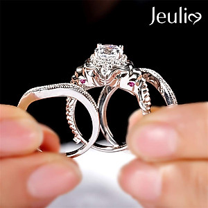 Jeulia 2.5 Carat Elephant Ring 3PC Wedding Ring Set for Women 925 Sterling Silver Round Cut Engagement Rings Cubic Zirconia Bridal Band Rings CZ Solitaire Promise Anniversary Rings for Her (7.5)