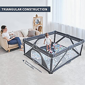 Foldable Baby Playpen, Yobear Large Playpen for Babies and Toddlers with 50 PCS Ocean Balls & 2 Handles, Indoor & Outdoor Kids Safety Play Pen Area, Portable Travel Play Yard (50"×50")