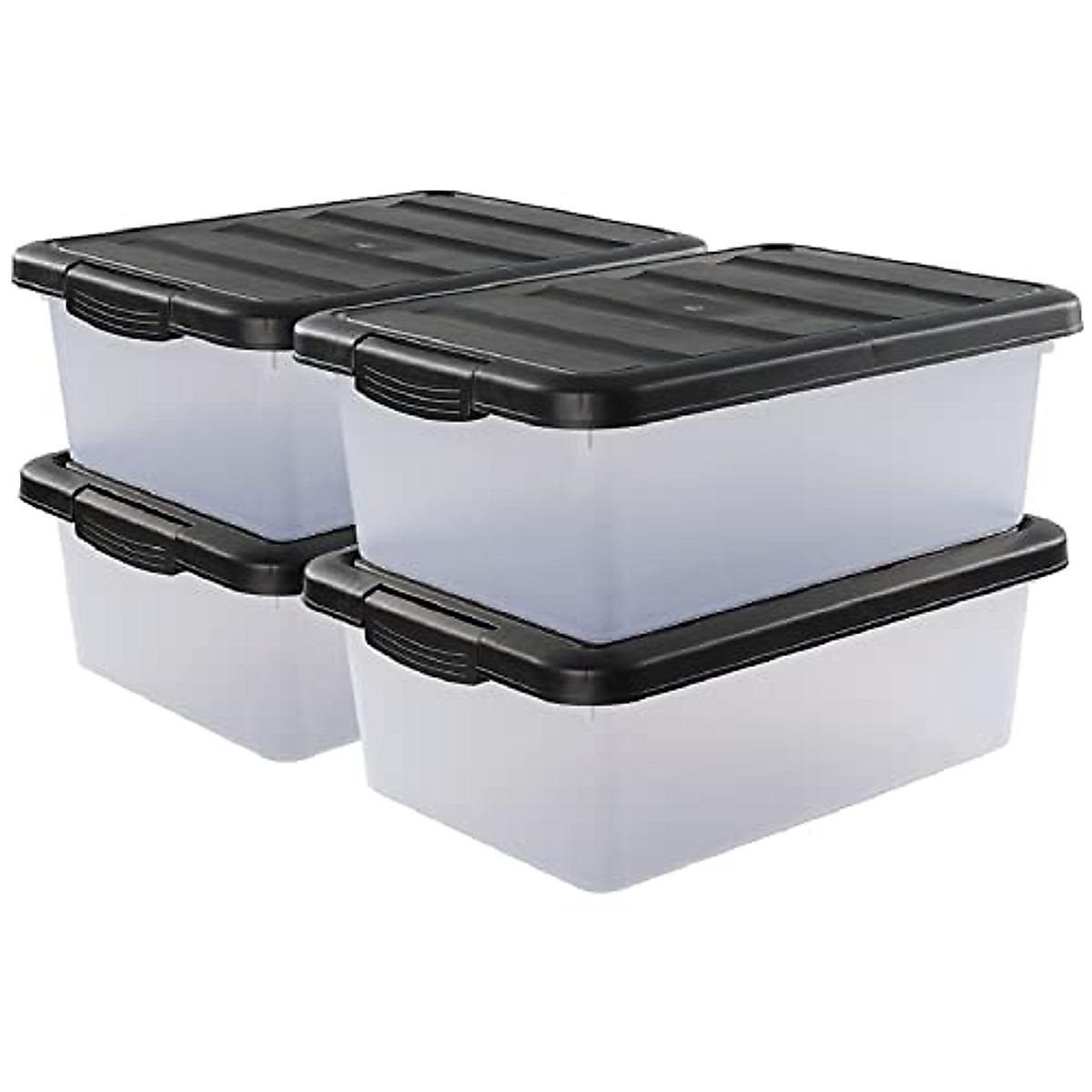 Farmoon 4 Pack 14 Quart Flat Storage Box, Plastic Latching Bin with Lid