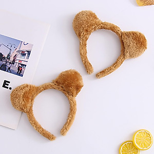 2 Pcs Bear Ears Headband Brown Bear Hair Hoops Animal Headpiece Hairband Hair Bands Women Halloween Parade Cosplay Christmas Festival Carnival Masquerade Dress Up Wedding Birthday Party Accessories