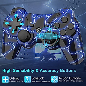 OUBANG 2 Pack Remotes Work for PS3 Controller Wireless, Cool Blue Gamepad Compatible with Playstation 3 Controller, Wireless Game Control for PS3 with Upgraded Joystick, Pa3 Controllers for PS3 Gift