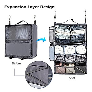 Surblue Hanging Shelves Travel Storage Bag Compression Packing Cube for Suitcase Collapsible with Extension Layer Large Capacity,Grey,XXL