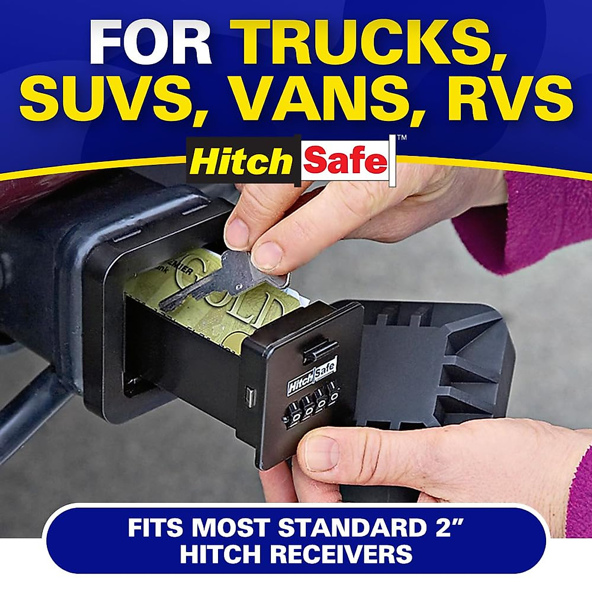 HitchSafe HS7000 Key Vault, Black | Hidden Storage Lock Box For Car Trailer Hitch | Includes Hitch Cover, Drawer with Lock, & Hitch Bolts | Outdoor, Hiking, Surfing Accessories & Truck Accessories