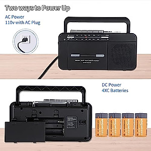 SEMIER Boombox MP3 Conversion Cassette Tape Player Recorder AM FM Radio, Cassette to MP3 Digital Converter, USB Recording, Built-in Microphone, Big Speaker and Earphone Jack by AC or C Batteries