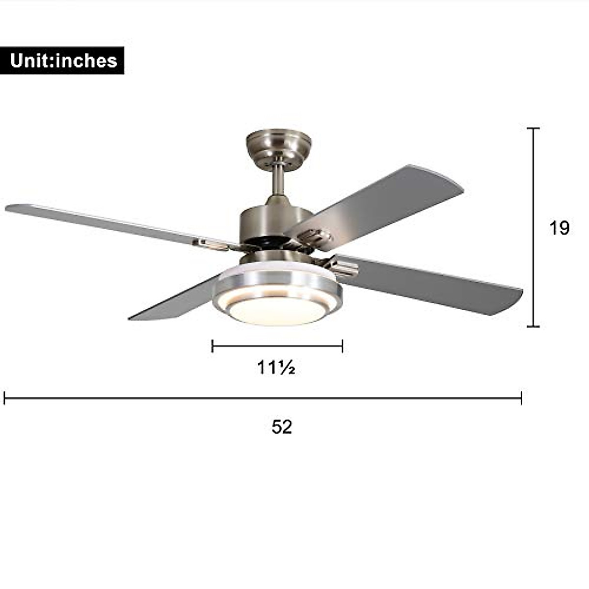 FINXIN Indoor Ceiling Fan Light Fixtures Remote LED 52 Brushed Nickel Ceiling Fans For Bedroom,Living Room,Dining Room Including Motor,Remote Switch
