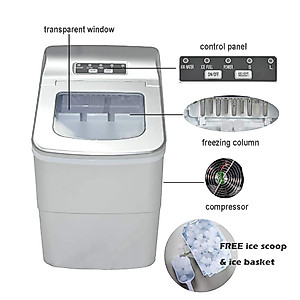Smad Countertop Ice Maker Machine, Chewable Bullet Ice Chip Maker with Ice Scoop & Basket, 26 Lbs/Day, Silver