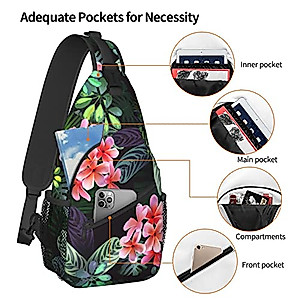 Hawaiian Tropical Flower Sling Bag Travel Hiking Casual Daypack Crossbody Shoulder Backpack Unisex Chest Bag