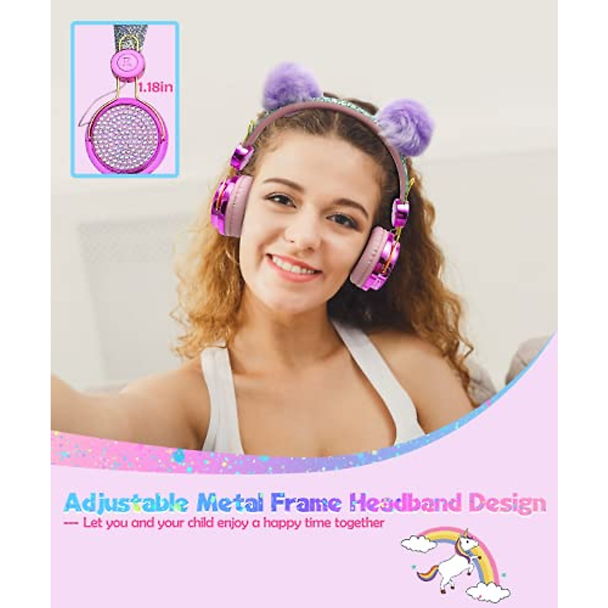 SVYHUOK Unicorn Kids Bluetooth Headphones for Girls,Teens,Boys,Wireless Cat Headset for Smartphones Tablet Laptop PC TV,with Mic and Adjustable Headband,Perfect for Birthday and Xmas Gifts.