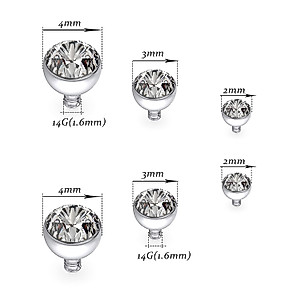 Vsnnsns Dermal Piercing Jewelry Kit, 12Pcs G23 Titanium Dermal Anchor Tops, Internally Threaded, 14G 1.6mm, 2/3/4mm, Clear CZ, for Women Men