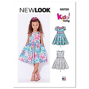 New Look Easy Toddlers' and Children's Dress Sewing Pattern Kit, Code N6726, Sizes 1/2-1-2-3-4-5-6-7-8, Multicolor