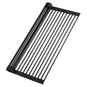 Zulay 20.5" x 13" Roll Up Drying Rack - Silicone-Coated Stainless Steel Over Sink Dish Drying Rack - Multipurpose Foldable Sink Rack for Kitchen Counter - Non-Slip, Heavy-Duty Drying Rack (Black)