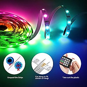 NEXillumi 25ft LED Strip Lights, APP Control Music Sync Color Changing LED Light Strip, SMD 5050 RGB LED Tape Lights with IR Remote (APP+Remote+Mic+3-Button Switch).