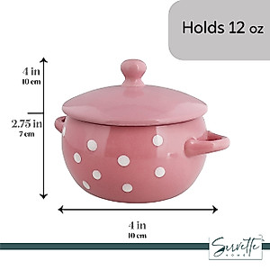 Ceramic Polka Dot Soup Bowls with Lids and Handles - Set of 4