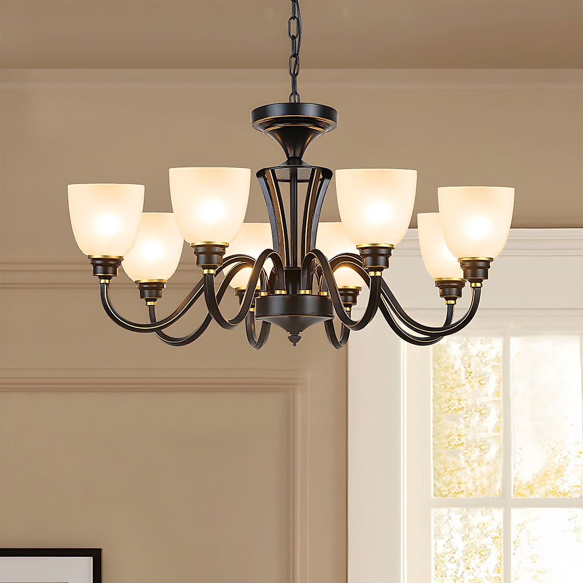 YOUROKE 4-Pack Ceiling Fans Glass Shade Covers, Lampshade Replacements Bell Shaped White Frosted Glass, 1.65 In Fitter 5 In Height, Glass Shade Replacement for Chandelier Wall Sconces Lights