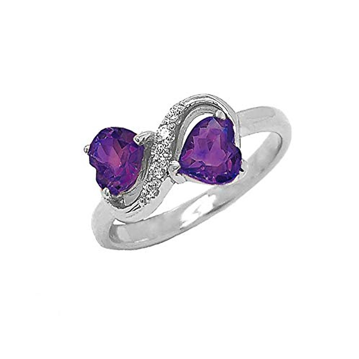 Takar 925 Sterling Silver Double Heart Amethyst And Diamond Infinity Ring, Birthstone Heart Ring, Amethyst Jewelry For Women Made In USA