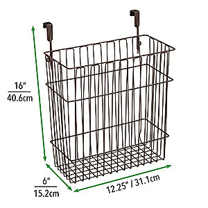 mDesign Steel Metal Wire Hanging Over Door Kitchen Storage Organizer Basket/Trash Can - Cabinet Door Holder Bins for Bags, Tin Foil, Wax Paper, Cling Wrap - Concerto Collection - Bronze