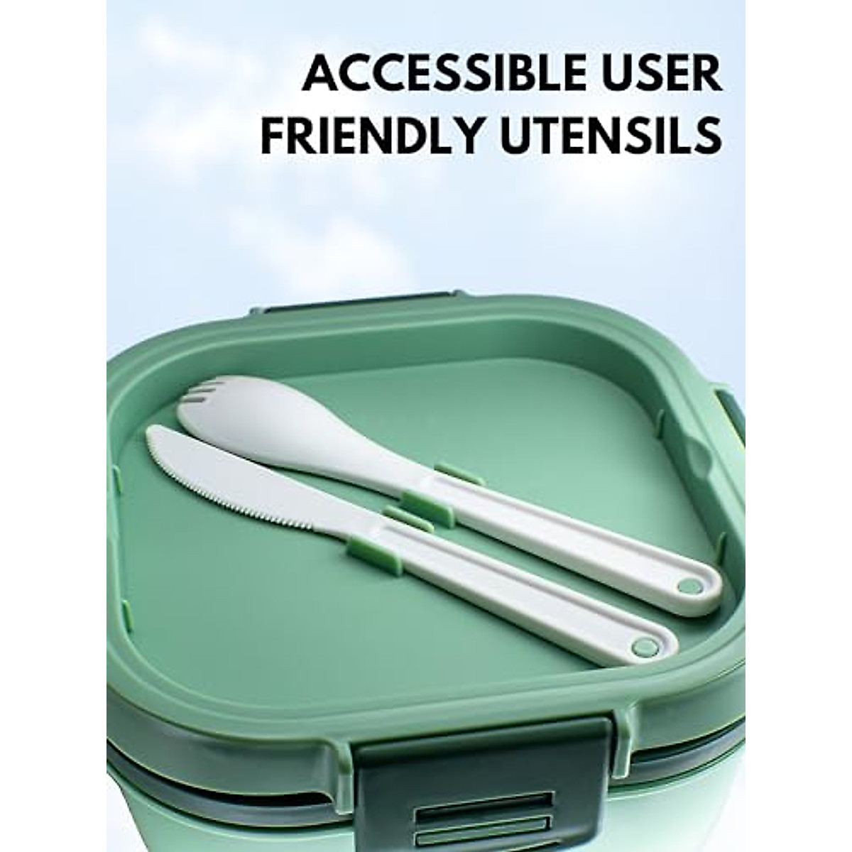 FORZAROCKET Bento Box 57-Oz With 3-Oz Leak Proof Salad Dressing Container For Lunch 4 Compartment Lunch Containers And Salad Bowl With Lid Lunch Spork And Knife Bpa Free (Blue Yellow)