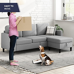 ijuicy Convertible Sectional Couch Sofas, Light Grey