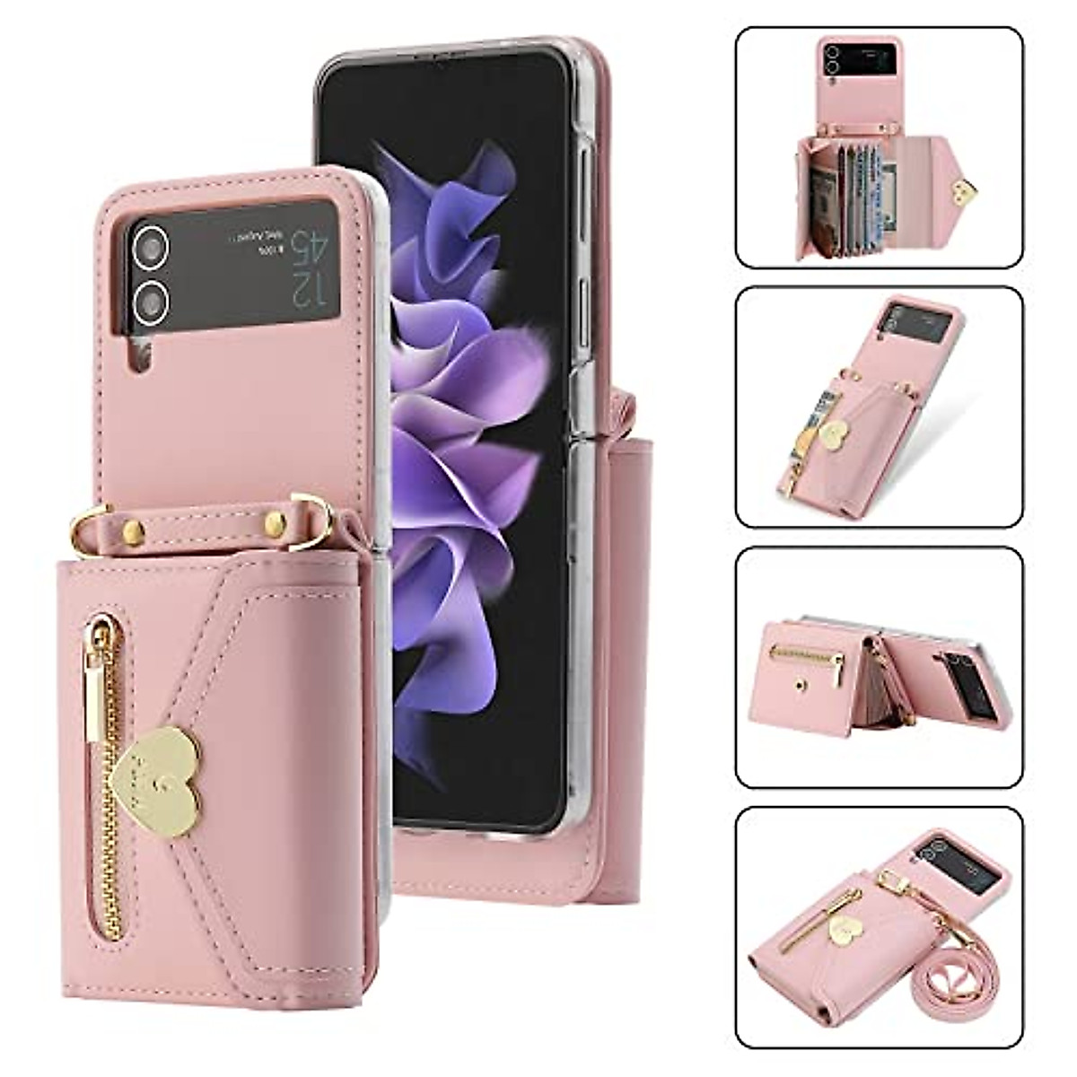 phone protective flip case Compatible with Samsung Galaxy Z Flip 4 5G Case with Card Holder and PU Leather Wallet Case Compatible with Women Girls 360 Shockproof Full Body Protection Bumper Shockproof