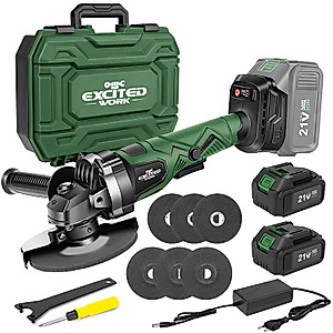 Excited Work Cordless Angle Grinder, 20V 5 inch Electric Grinder Power Tools with 2X4.0Ah Battery, Adjustable Handle,Brushless Motor for Polishing, Grinding & Cutting