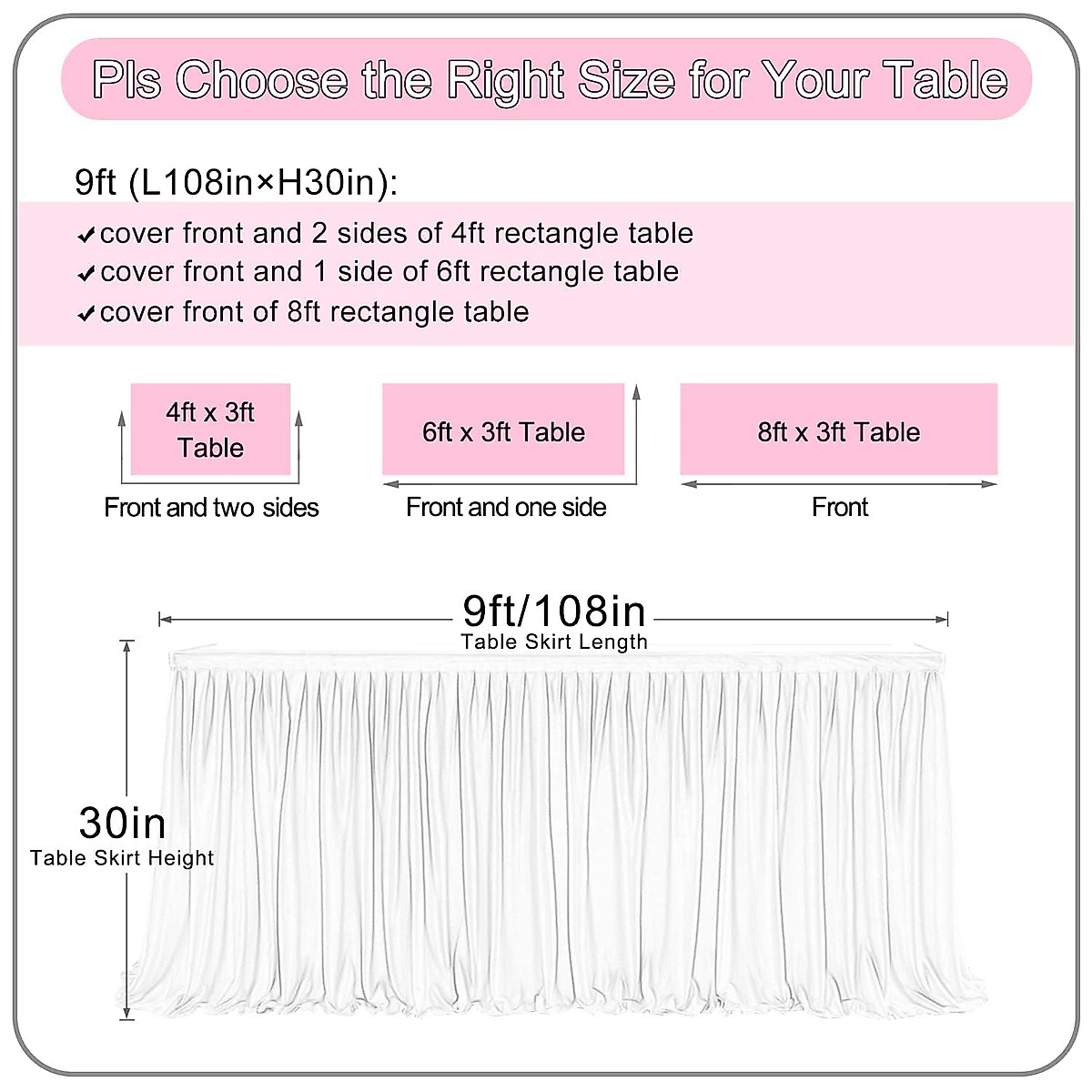 108in Baby Pink Tulle Table Skirts for Rectangle Tables 6ft 8ft 4ft, 2-Layer 9 ft Long Gold Grim Princess Pink Ruffle Tulle Tutu Table Skirt Cloth for Girl Birthday Baby Cake Dessert(No Table Cover)