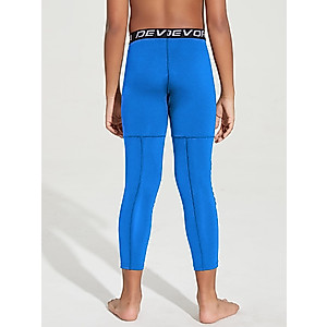 DEVOROPA Youth Boys' Compression Pants with Knee Pads 3/4 Basketball Athletic Tights Quick Dry Sports Workout Leggings Royal XL