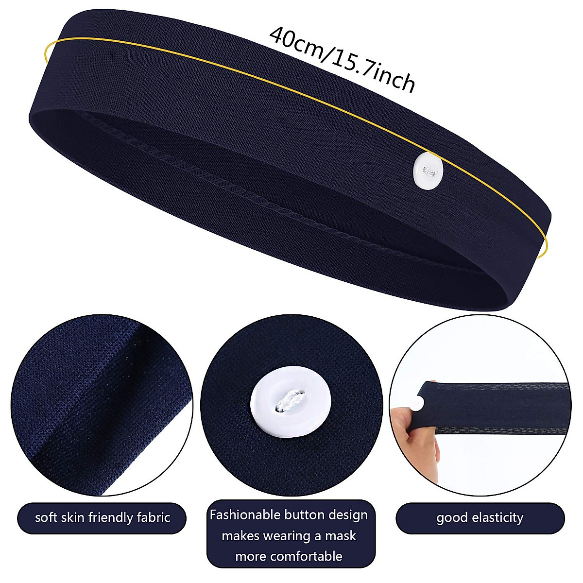 WILLBOND 16 Pieces Elastic Headbands with Button Yoga Sports Headband Sweatband Non Slip Nurse Headbands Multicolored Ear Protection Holder for Men Women Friends (Button Style)