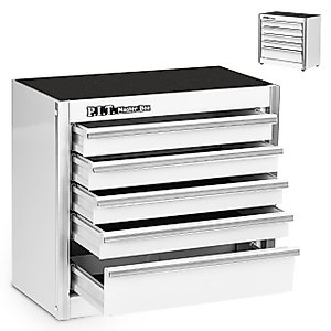 P.I.T. Mini White Tool Box, Portable 5-Drawer Micro Roll Cab Steel Tool Box with Liner, White Small Tool Case for Tools Storage, Home DIY
