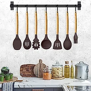 Kinfayv Silicone Cooking Utensils Kitchen Utensil Set, 21 PCS Wooden Handle Nontoxic BPA Free Silicone Spoon Spatula Turner Tongs Kitchen Gadgets Utensil Set for Nonstick Cookware with Holder (Coffee)