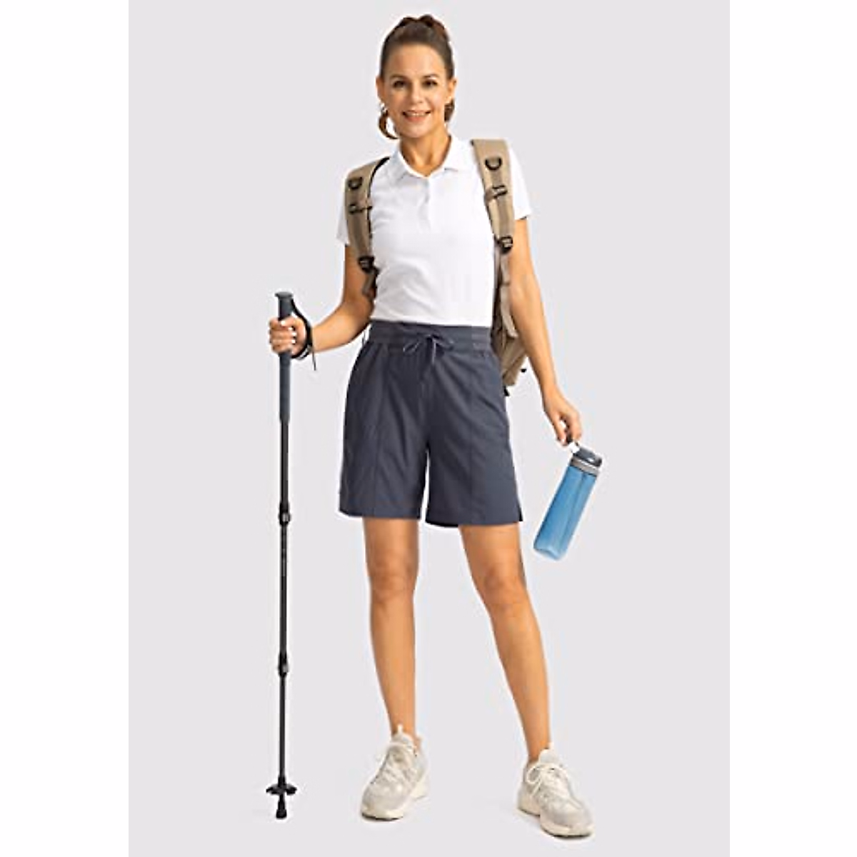 Soothfeel Women's Hiking Cargo Shorts with 4 Pockets 7 Inch Long Quick Dry Athletic Golf Shorts for Women Casual Summer (Grey, X-Small)