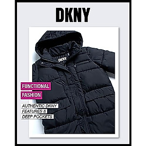 DKNY Girls’ Winter Jacket – Full Length Heavyweight Quilted Puffer Parka – Insulated Water Resistant Coat for Girls (7-16), Size 10-12, Raven Black
