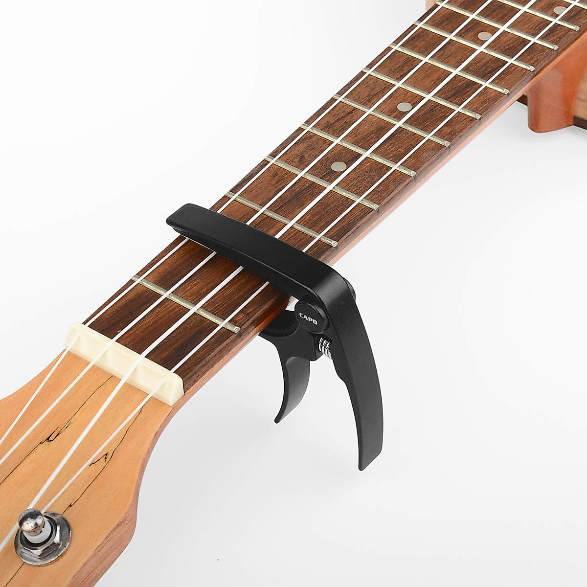 UKULELE CAPO - 4 String for Soprano, Concert Ukulele Zinc Alloy Professional Capo Lightweight Feeling with 2pack Ukulele Felt Picks (Black)