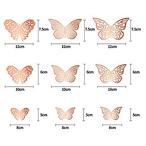 Senkary 72 Pieces (3 Sizes 3 Styles) Rose Gold 3D Butterfly Wall Stickers Wall Decorations Removable Metallic Paper Decals for Home Kids Bedroom Nursery Decor