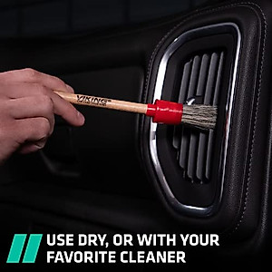 VIKING 3pk Multi-Purpose Car Detailing Brushes, 3 Head Sizes with Natural Boars Hair and Synthetic Fibers for Exterior and Interior Detailing, Red