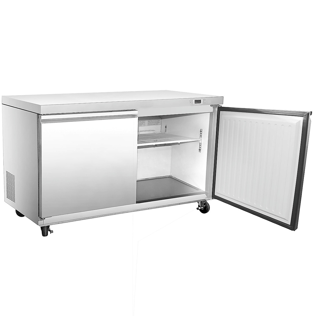 DUURA DUF48 Commercial Undercounter Freezer with Two Stainless Steel Doors Swivel Casters and Epoxy Coated Wire Shelf, 11.1-Cu.Ft., Metallic