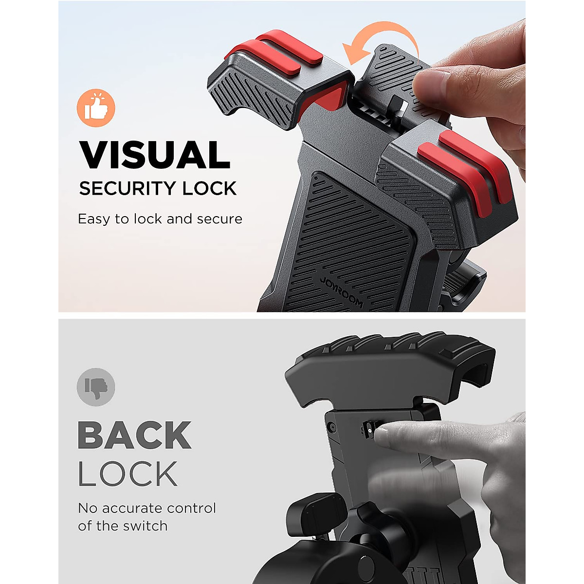 JOYROOM Motorcycle Phone Mount, [Fastest Visualize Lock][150mph Wind Anti-Shake] Bike Phone Holder with Easy Install Handlebar Clamp, fits for Bicycle Scooter ATV/UTV, Fit for iPhone & All Phones