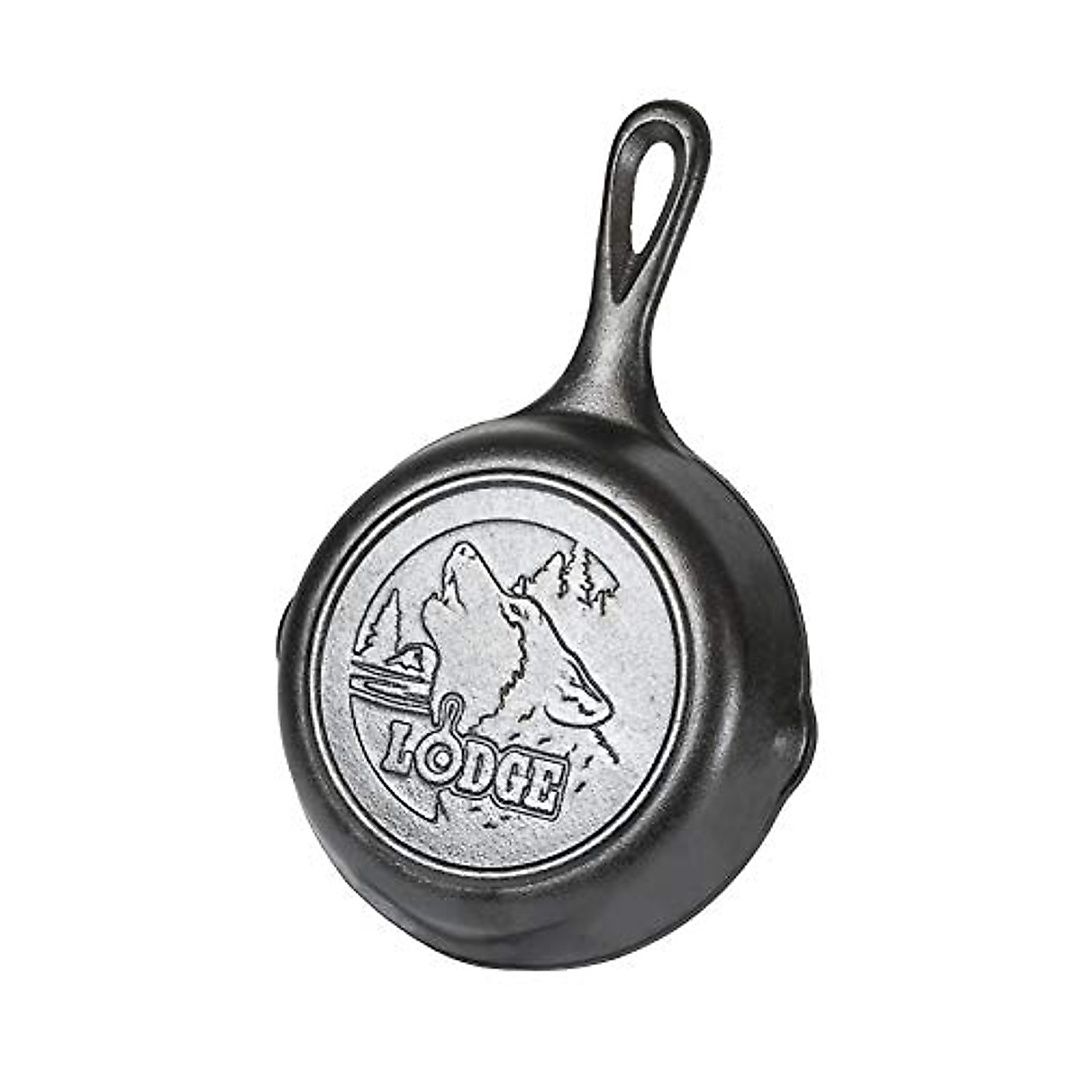 Lodge Wildlife Series-6.5" Cast Iron Skillet with Wolf Scene, Black
