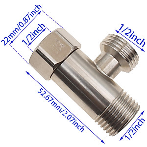 LBTODH 1/2" G 3 Way Diverter Stainless Steel T Shape Adapter Connector for Angled Valve and Bidet Sprayer Faucet (1PCS)