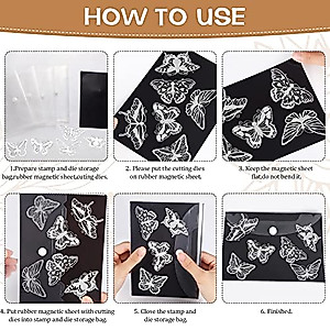 48 Pack Clear Stamp and Die Storage Bag with Rubber Magnetic Storage Sheets Plastic Die Cut Storage Clear Envelope Storage Pocket Resealable Cutting Dies Organizer Holder for Scrapbooking Card Making