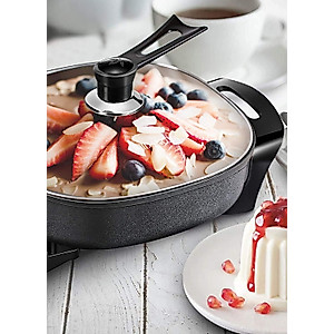 HUIDANGJIA Electric Skillet, Roast, Fry and Steam,Heat Resistant Handles,12" Deep Dish Nonstick Frying Pan with Tempered Glass Lid,1360W Electric Griddle,Black