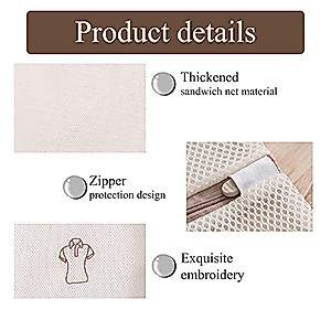 6 Pack Mesh Delicates Laundry Bag, Reusable Delicates Embroidery Bag for Washing Machine, Clothing Washing Bags for T-shirt, Lingerie, Sock, Garment, Pants, Bra, Travel Storage Organize Bag (Beige embroidery)