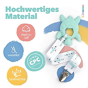 Liname Neutral Pacifier Clip with Teething Toy - 4 Pack Pacifier Clips for Boys & Girls - Binky Holder Soothie Paci Clip Binkie Clip - Unisex Pacifer Clip Baby Pacifier Clip and Pacifier Holder (Mint)