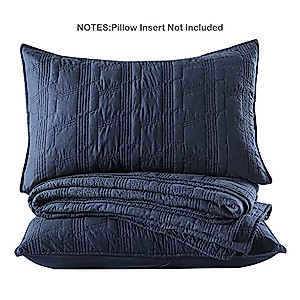 100% Cotton Quilt Set King Size, Navy Blue Pre-washed 3-Piece Bedspread Coverlet Set, Cozy Lightweight Stitching Decorative Bedding Cover with 2 Shams in Geometric Pattern Rustic Style for All Season