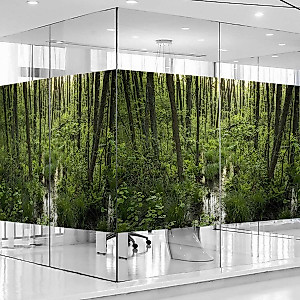 Forest Green Window Privacy Film Frosted Glass Static Cling Bathroom Door Covering Sun Blocking Window Sticker Home Decoration Forest Summer Forest Nature Themed Privacy Film 27.6Wx39.4L-inch x2 Pcs