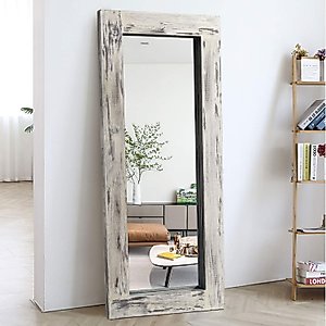 KIAYACI Full Length Mirror Floor Mirror Wood Frame Wall Mounted Mirror Distressed Style Wide Frame Dressing Make Up Mirror for Bathroom/Bedroom/Living Room/Entry/Farmhouse (Light Gray, 58" x 24")