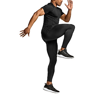 ATHLIO Men's Cool Dry Short Sleeve Compression Shirts, Sports Baselayer T-Shirts Tops, Athletic Workout Shirt, 3pack Tops Black/Black/Black, X-Large