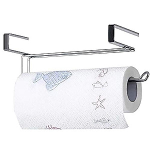 Paper Towel Hanger Holder Stainless Steel Kitchen Roll Paper Towel Holder Tissue Hanger Organizer Rack for Kitchen Under Cabinet Over Door (Paper Towel Holder)