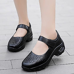 Odema Women's Mary Janes Shoes Breathable Working Nurse Shoes Wedge Walking Shoes Black