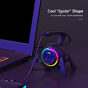 KIWIFOTOS Mouse Bungee RGB Gaming Mouse Cord Holder Controller, Upgraded Flexible Cable Management Smart RGB LED Lights 2 Port USB Hub & 1 Type-C, Spider Mouse Wire Holder